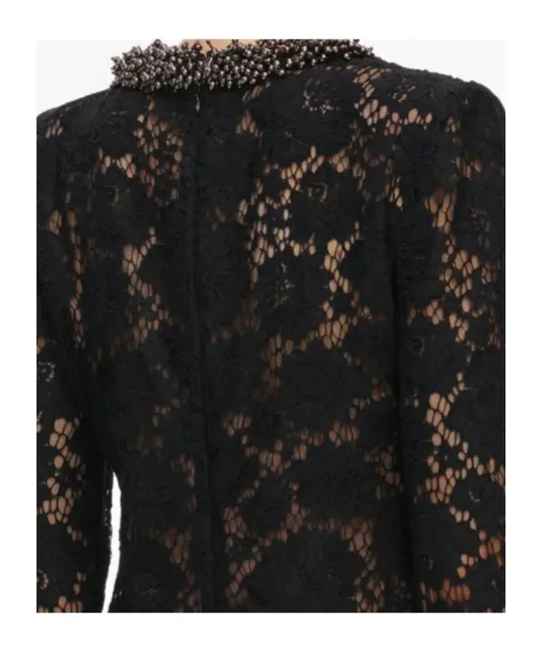 SELF-PORTRAIT Lace Long Sleeve Mini Dress With Embellished Neckline
