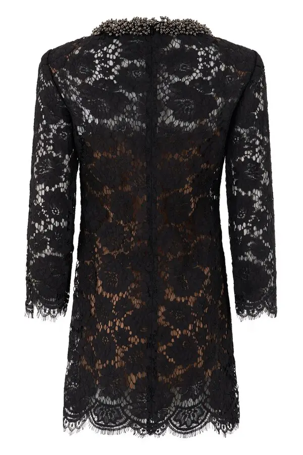 SELF-PORTRAIT Jewel Collar Lace Mini Dress - Black
