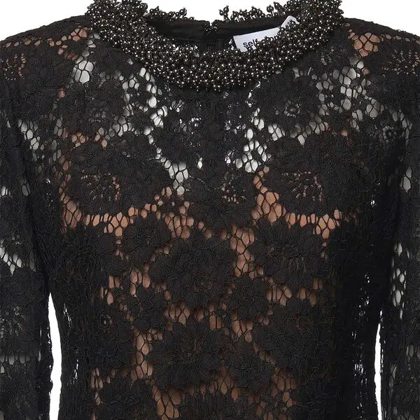 SELF-PORTRAIT Jewel Collar Lace Mini Dress - Black