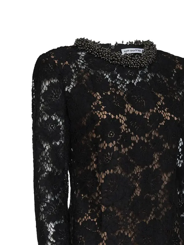 SELF-PORTRAIT Jewel Collar Lace Mini Dress - Black