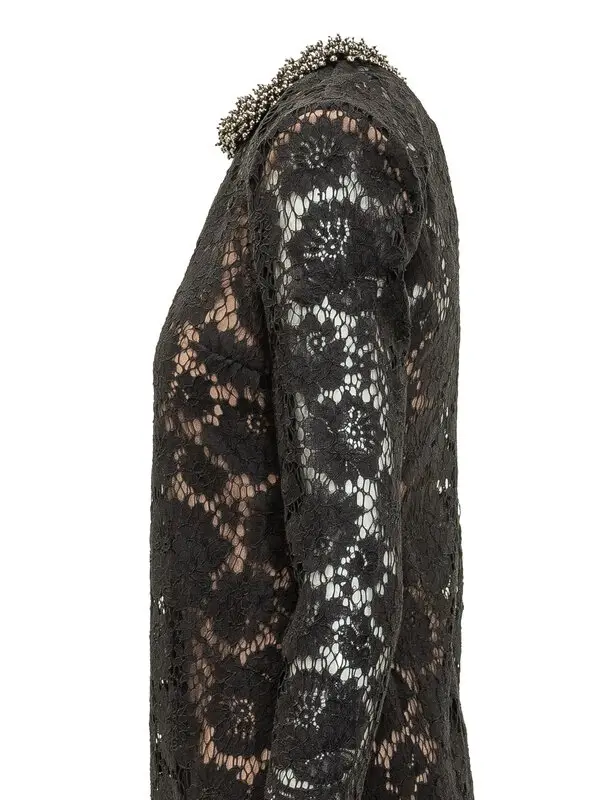 SELF-PORTRAIT Jewel Collar Lace Mini Dress - Black