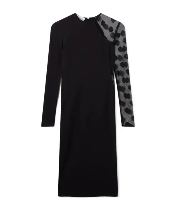 Stella McCartney Polka-dot Mesh-panel Midi Dress - Black/white