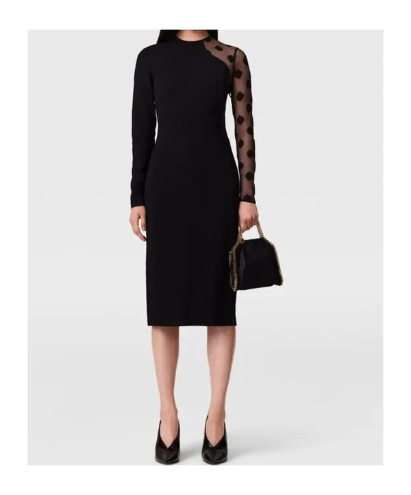Stella McCartney Polka Dot Mesh Panel Midi Dress
