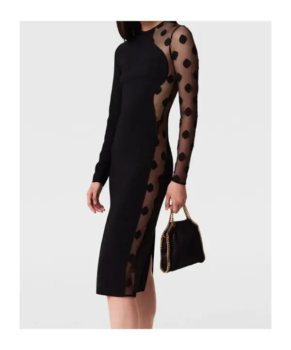 Stella McCartney Polka Dot Mesh Panel Midi Dress