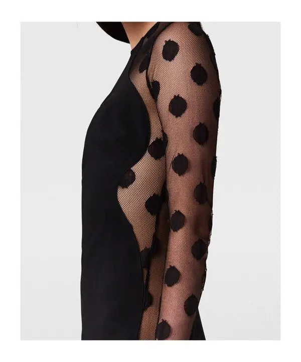 Stella McCartney Polka Dot Mesh Panel Midi Dress