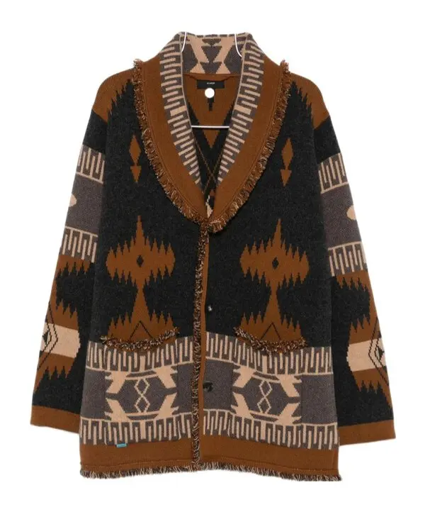 Alanui Jacquard-knit Fringed Cardigan - Grey