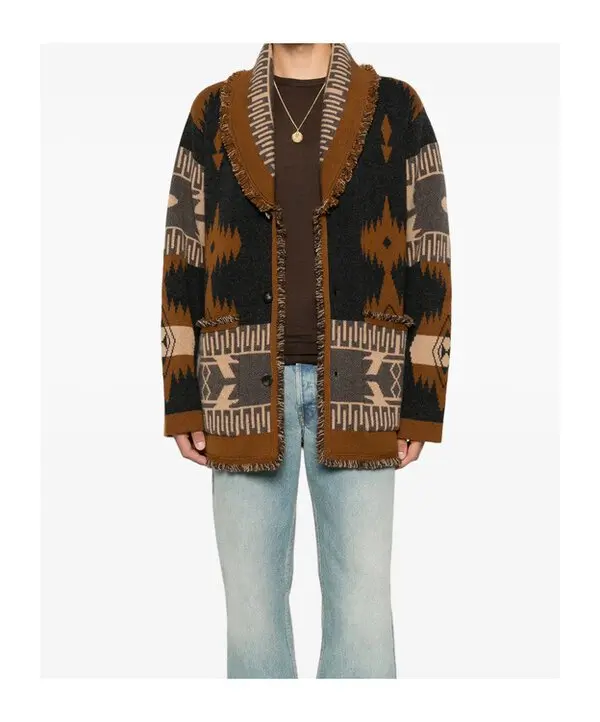 Alanui Jacquard Knit Fringed Cardigan