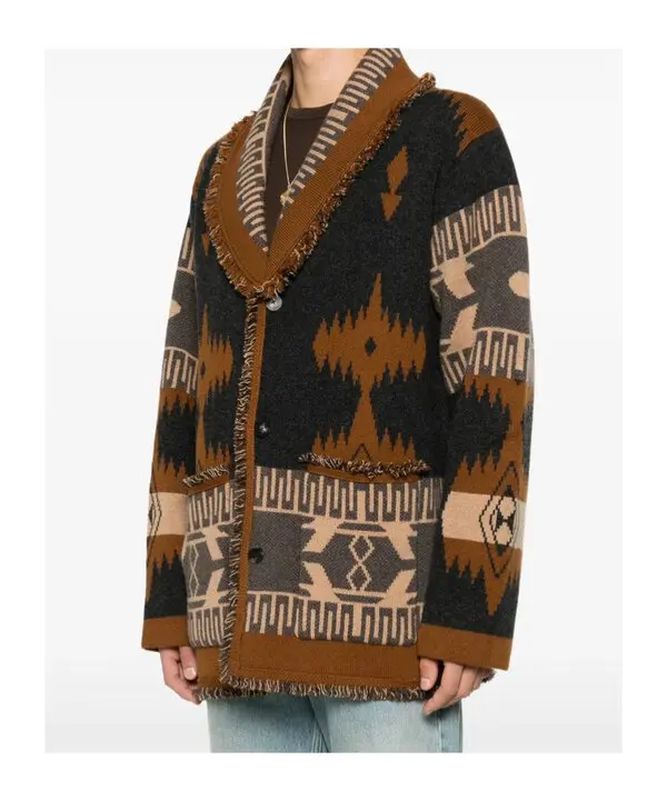 Alanui Jacquard Knit Fringed Cardigan