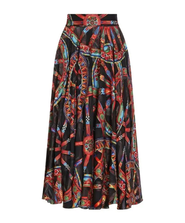 Dolce & Gabbana Carretto-print Devoré Twill Circle Skirt - Black