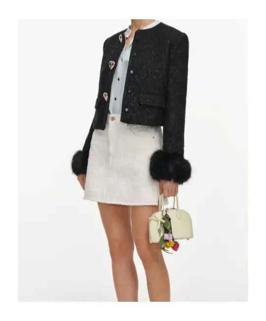 SELF-PORTRAIT Metallic Boucle Fur Cuff Jacket
