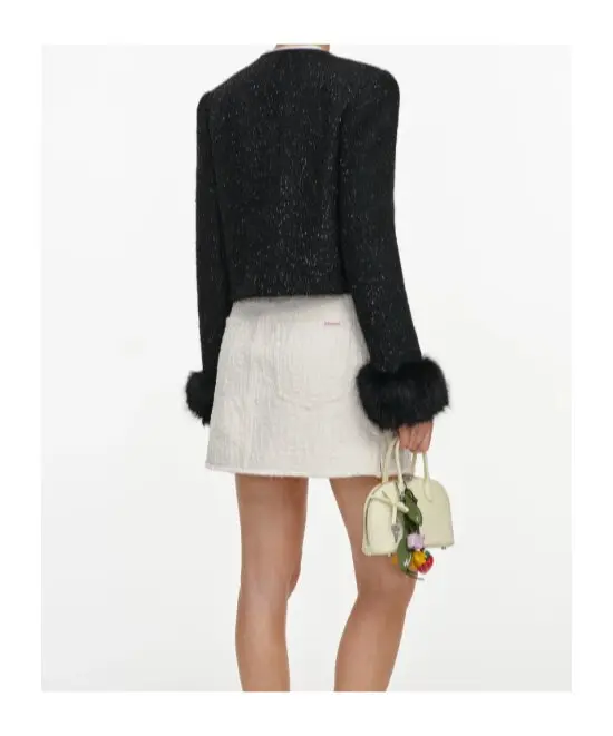 SELF-PORTRAIT Metallic Boucle Fur Cuff Jacket