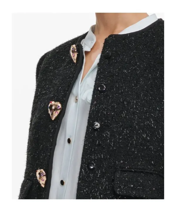 SELF-PORTRAIT Metallic Boucle Fur Cuff Jacket