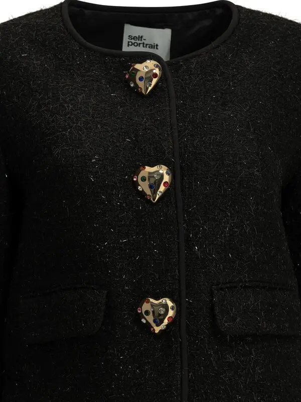 SELF-PORTRAIT Metallic Boucle Jacket With Detachable Faux Fur Cuffs