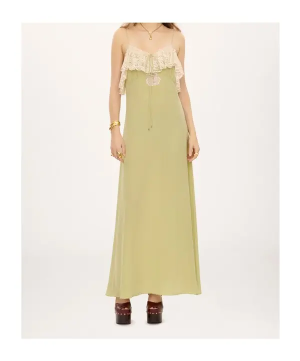 Chloé Sleeveless Maxi Dress With Lace Trim And Draped Tie Detail