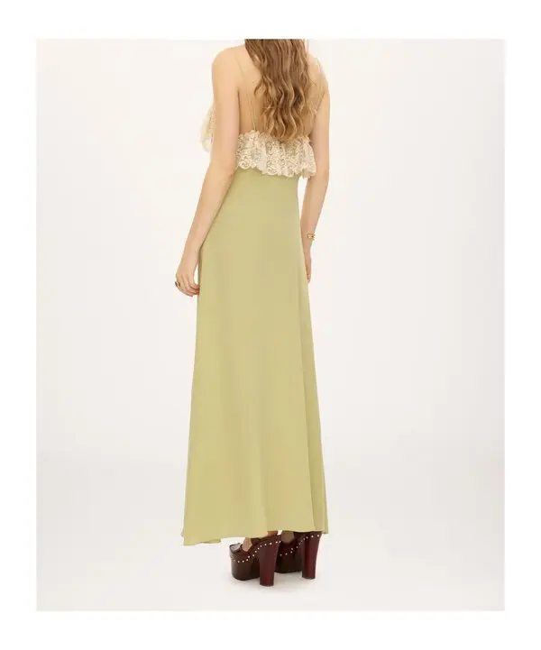 Chloé Sleeveless Maxi Dress With Lace Trim And Draped Tie Detail