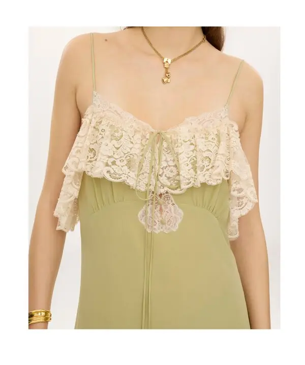 Chloé Sleeveless Maxi Dress With Lace Trim And Draped Tie Detail