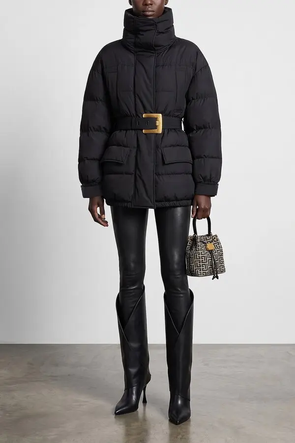 Balmain Belted Hooded Down Jacket - Black