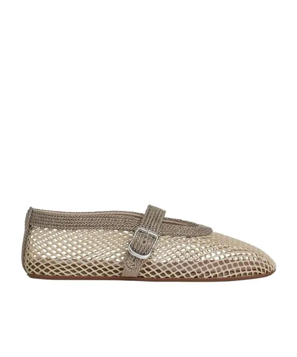 Alaïa Ballet Flats In Fishnet And Satin Cord - Greige