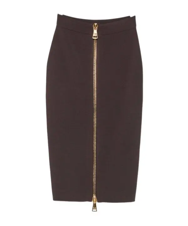 Elisabetta Franchi Front-zip Pencil Midi Skirt - Brown