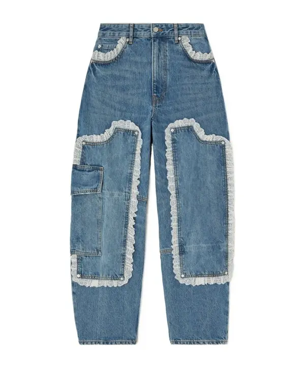 GANNI Audri Lace Jeans In Rigid Denim - Blue