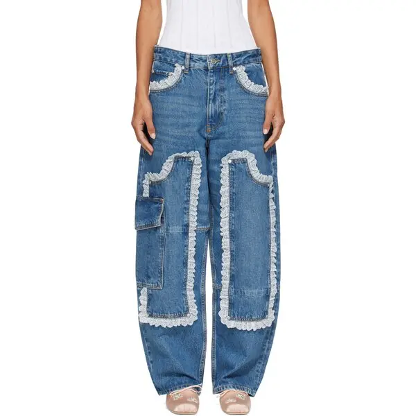 GANNI Audri Lace Jeans In Rigid Denim