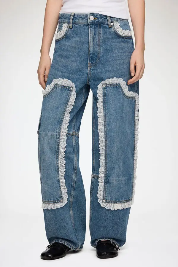 GANNI Audri Lace Jeans In Rigid Denim