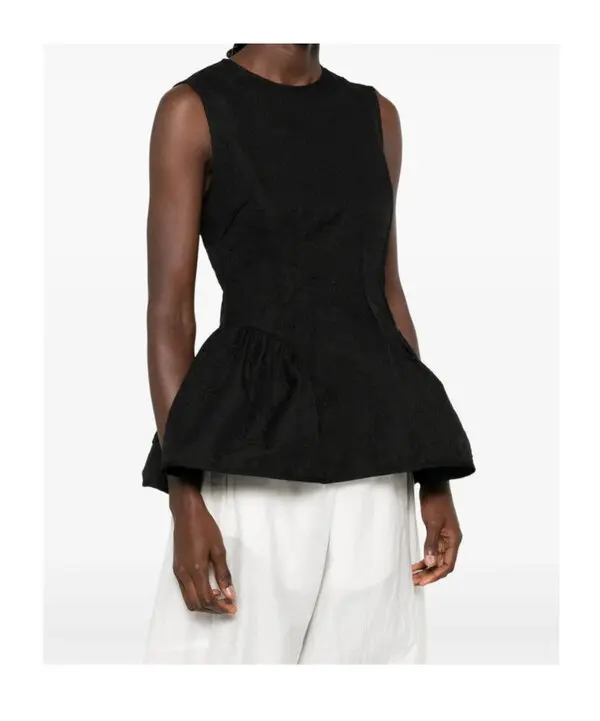Cecilie Bahnsen Sleeveless Top With Ruffled Hem - Black