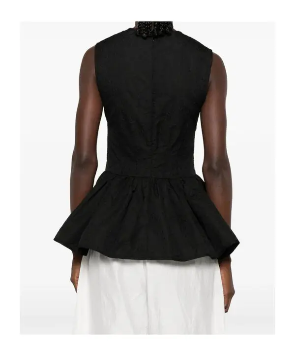 Cecilie Bahnsen Sleeveless Top With Ruffled Hem - Black