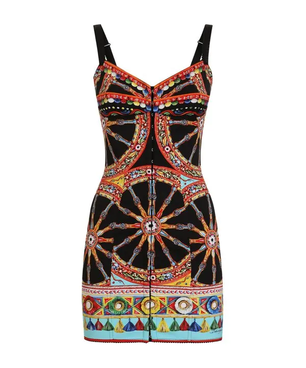 Dolce & Gabbana Carretto-print Short Charmeuse Dress - Sleeveless