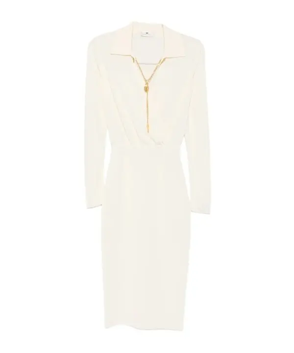 Elisabetta Franchi V-neck Dress With Gold-tone Pendant - Beige
