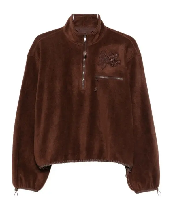 Cecilie Bahnsen High Neck Zip-up Jacket With Drawstring Hem - Brown