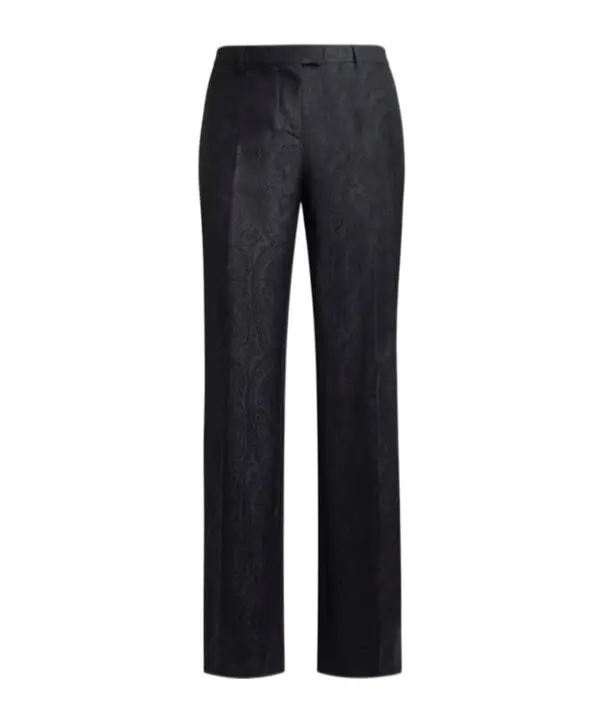 Etro Wool Jacquard Trousers With Arnica Motif - Black