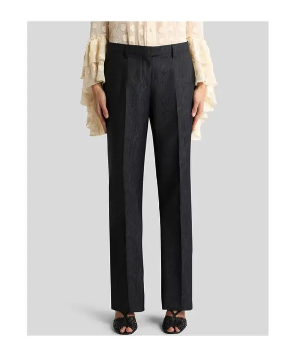 Etro Wool Jacquard Trousers With Arnica Motif - Black