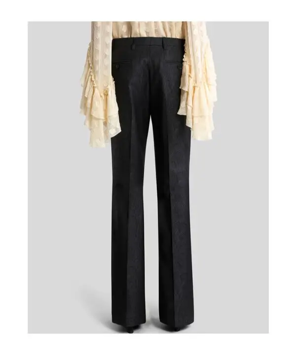 Etro Wool Jacquard Trousers With Arnica Motif - Black