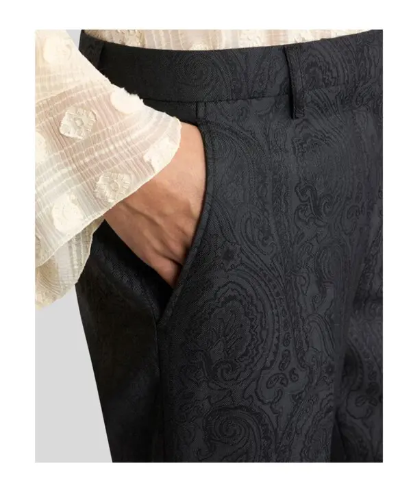 Etro Wool Jacquard Trousers With Arnica Motif - Black