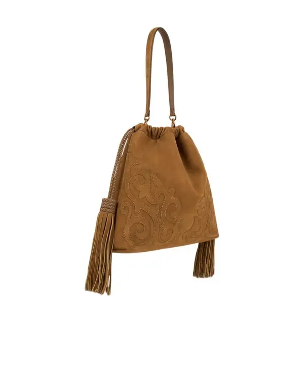 Etro Medium Suede Kalispera Bag With Patch And Tassels