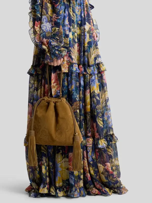 Etro Medium Suede Kalispera Bag With Patch And Tassels