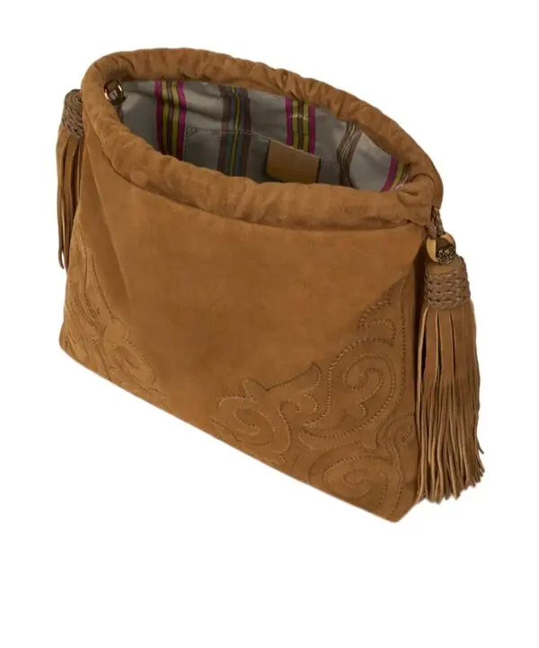 Etro Medium Suede Kalispera Bag With Patch And Tassels