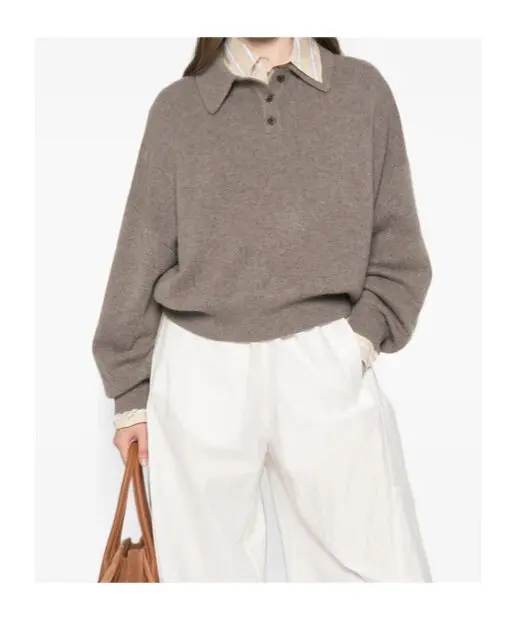 LISA YANG Knitted Polo Shirt With Button Fastening And Ribbed Trims