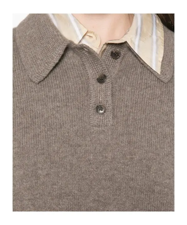 LISA YANG Knitted Polo Shirt With Button Fastening And Ribbed Trims
