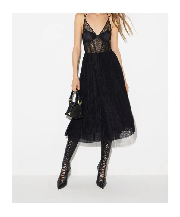 Elisabetta Franchi Lace-panelled Pleated Midi Dress