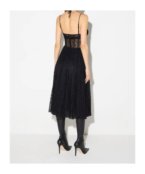 Elisabetta Franchi Lace-panelled Pleated Midi Dress