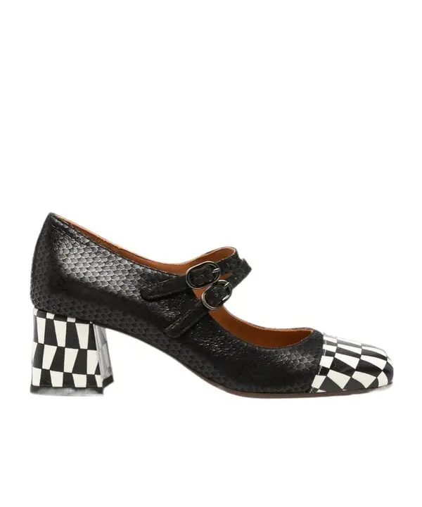 Chie Mihara Volcano Check-pattern Double-strap Pumps - Black