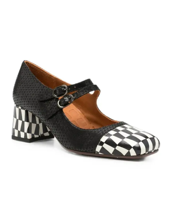 Chie Mihara Volcano Check-pattern Double-strap Pumps