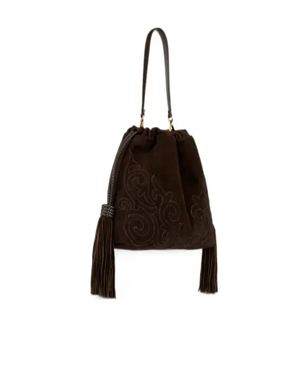 Etro Medium Suede Kalispera Bag With Patch And Tassels