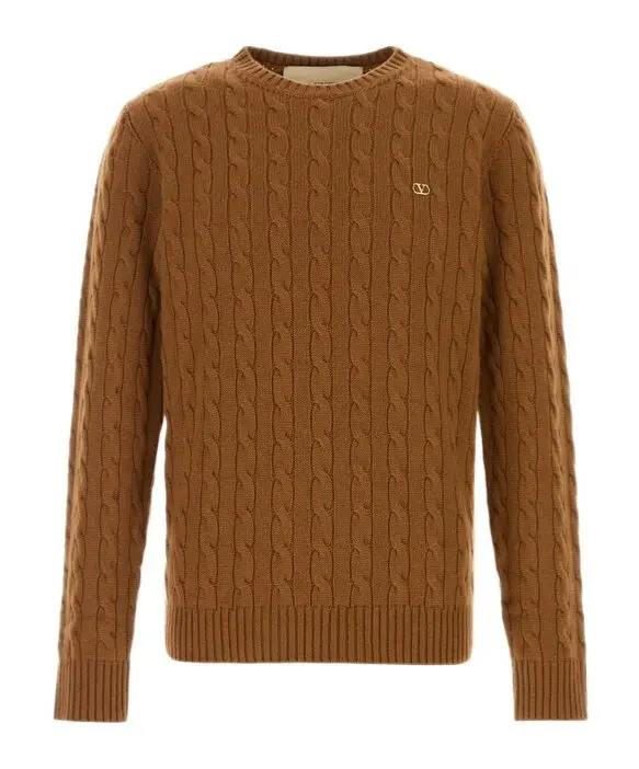 Valentino Garavani Vlogo Plaque Cable-knit Jumper - Brown