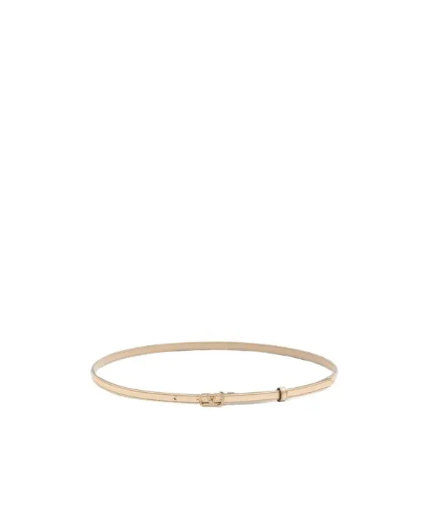 Valentino Garavani Vlogo Signature Belt In Laminated Calfskin With Crystals 10 Mm - Nude
