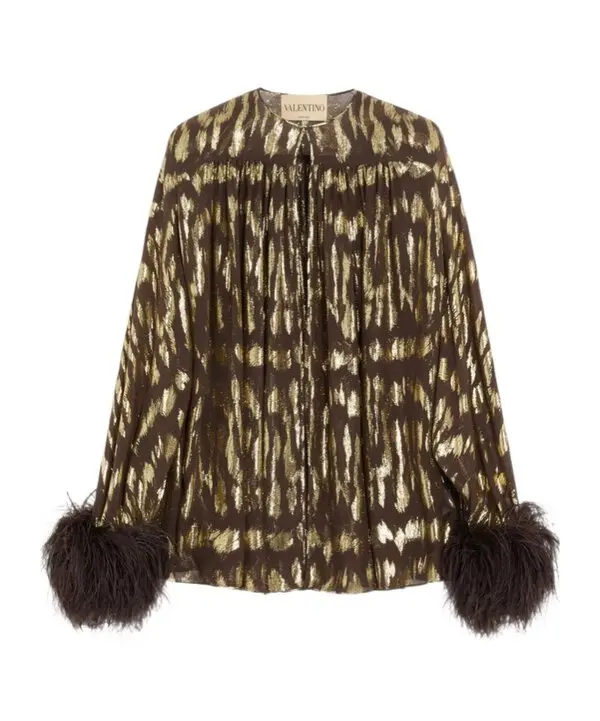 Valentino Garavani Sequined Jacquard Shirt With Feather Cuffs - No
