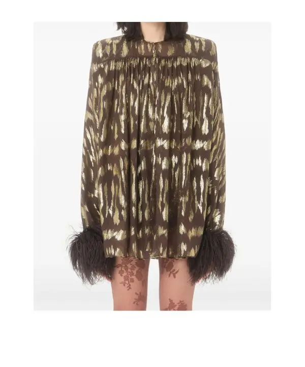 Valentino Garavani Sequined Jacquard Shirt With Feather Cuffs - No