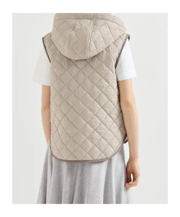 Brunello Cucinelli Lightweight Matte Nylon Quilted Vest With Thermore Padding And Hood